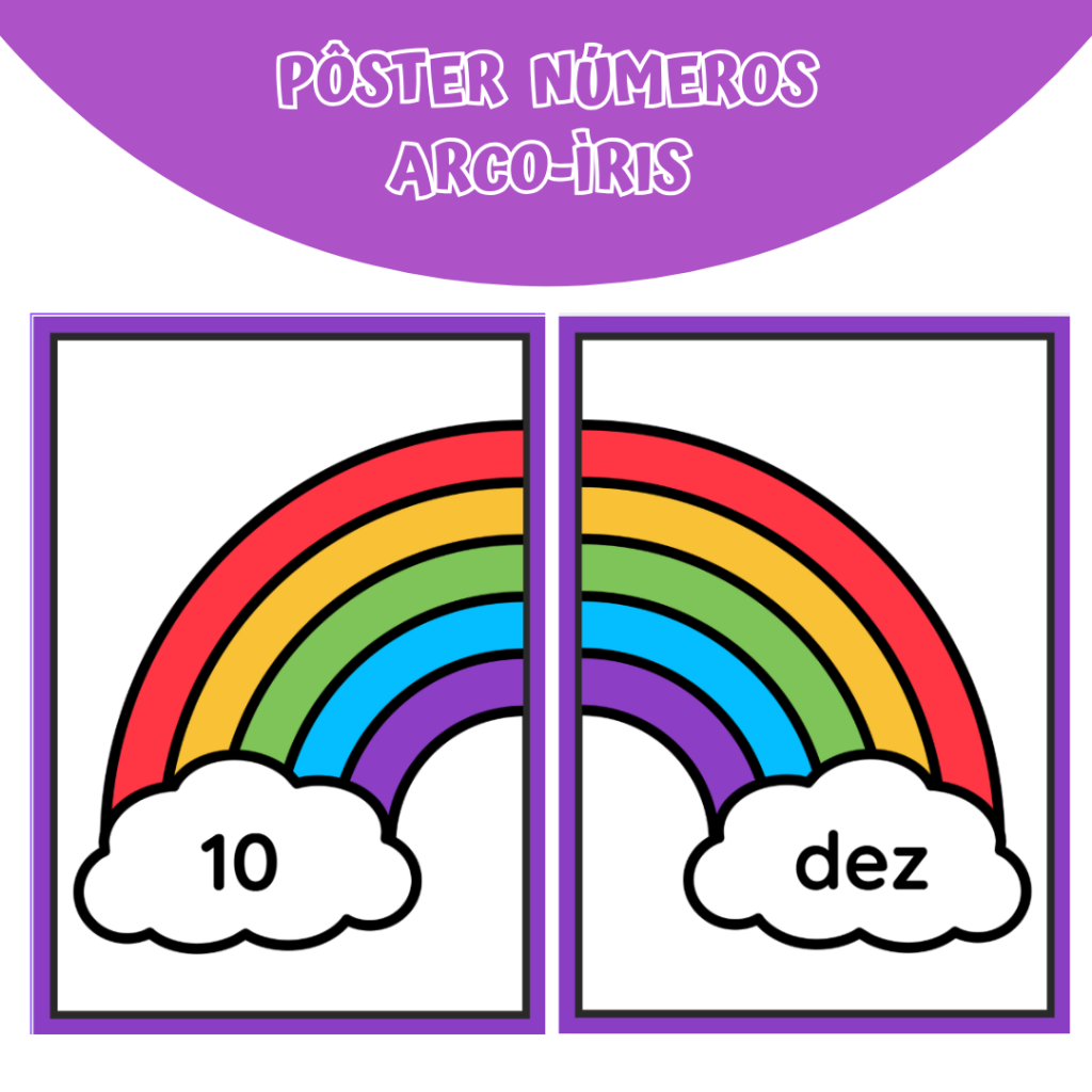 Pôster de matemática com números de arco-íris em estilo ilustrativo ...